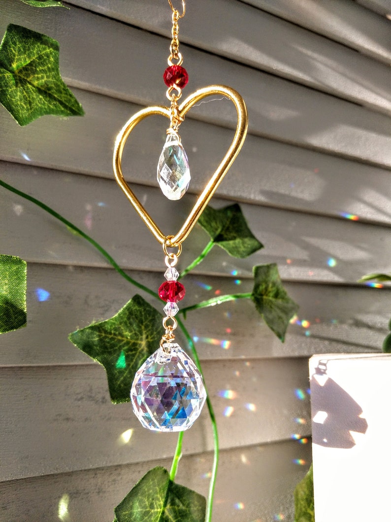 Sweetheart #3 AB Crystal Red Heart Valentine's Day Suncatcher / Prism ...