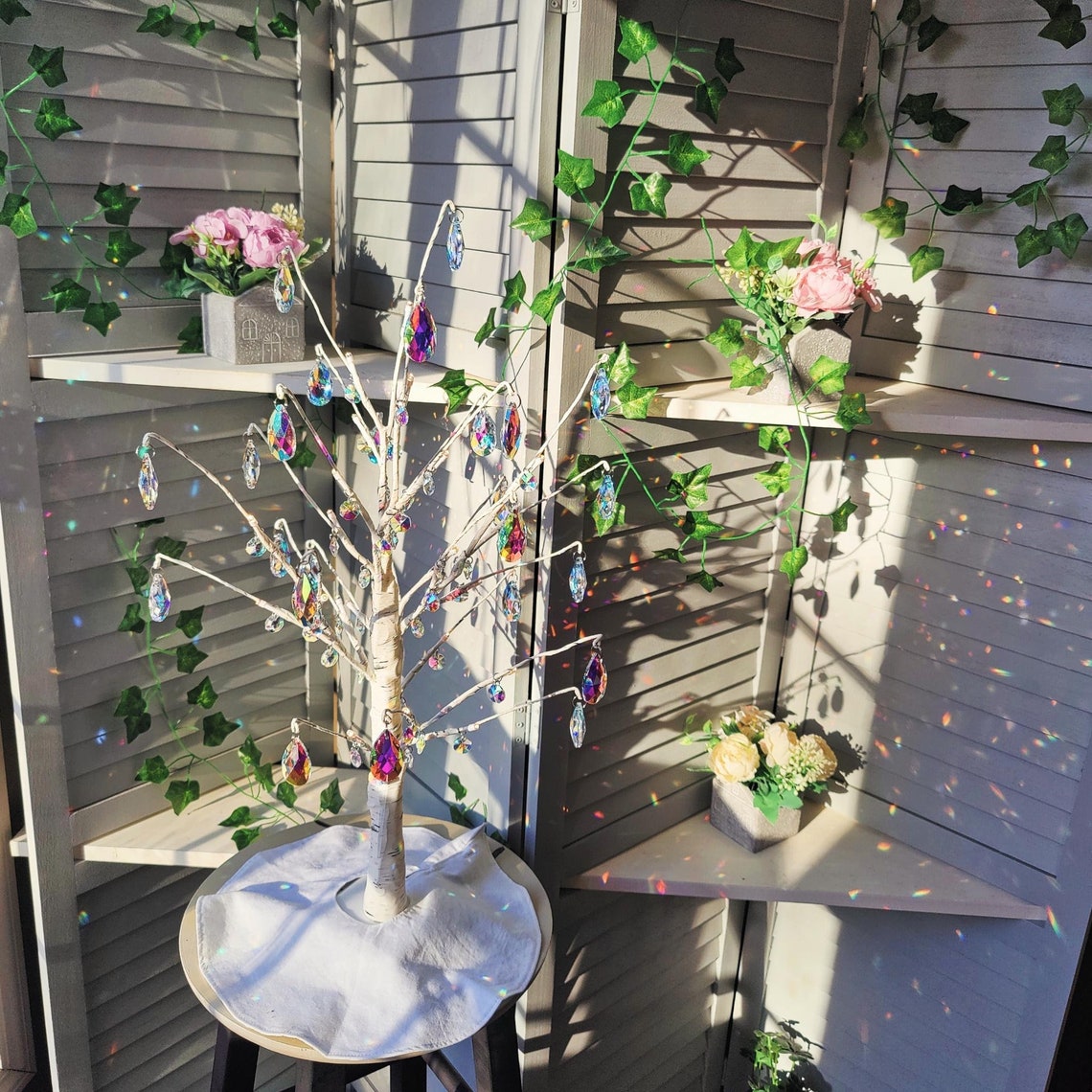 Stunning 2 Ft AB Crystal Suncatcher Birch Tree LED Tabletop Centerpiece ...