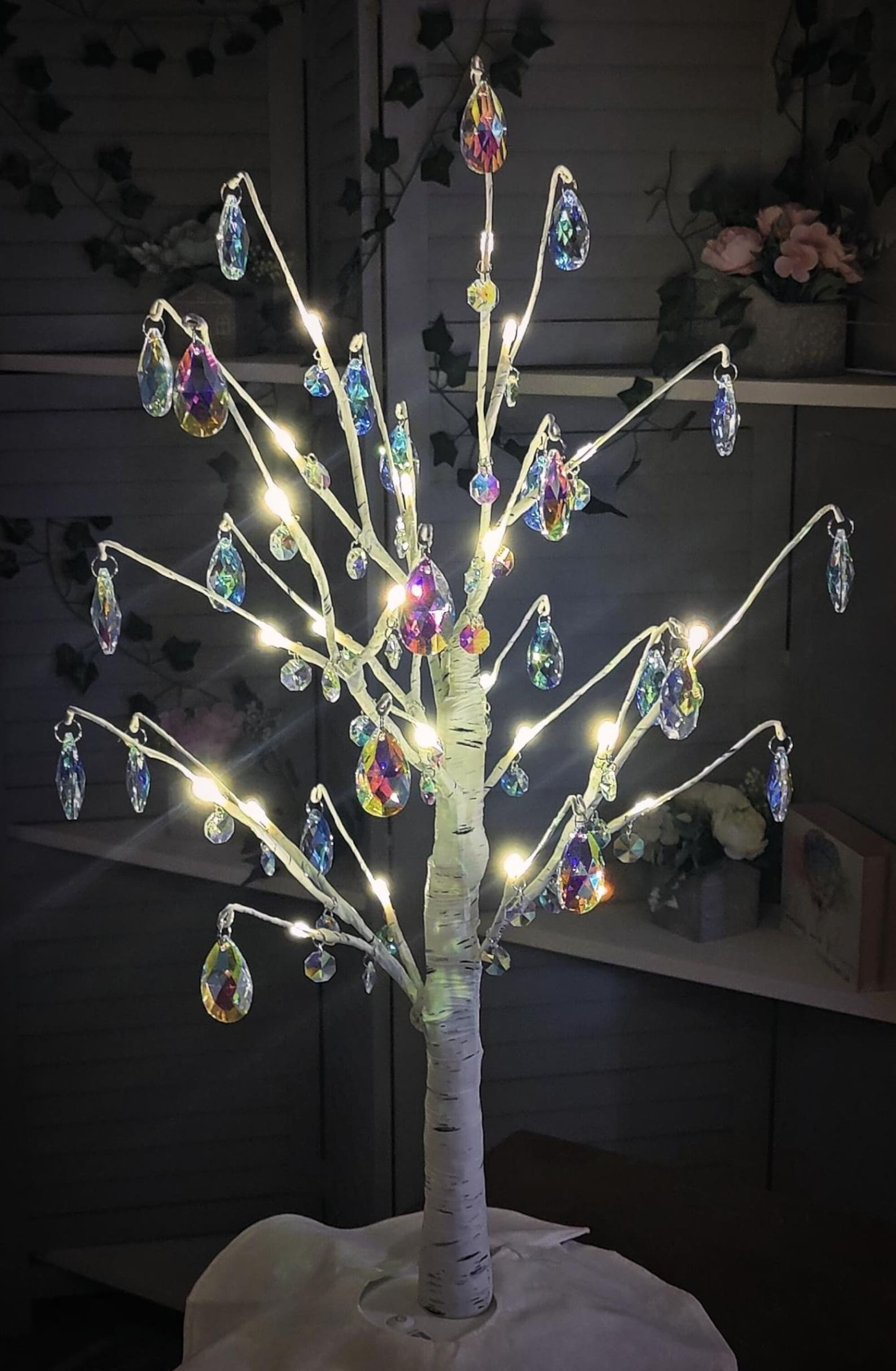 Stunning 2 Ft AB Crystal Suncatcher Birch Tree LED Tabletop Centerpiece ...