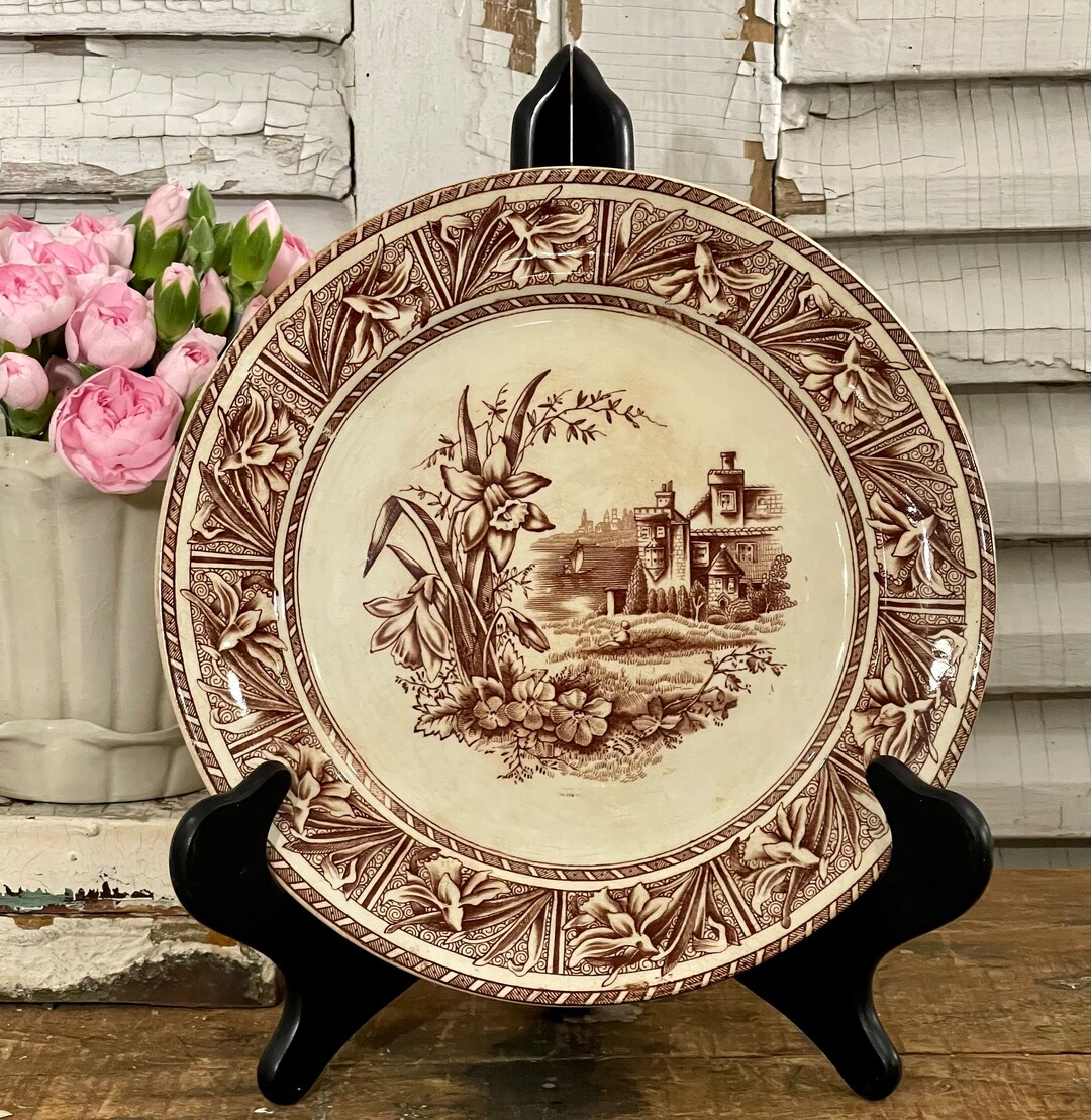 Grindley Daffodil Plate, Vintage Brown Transferware, Antique ...