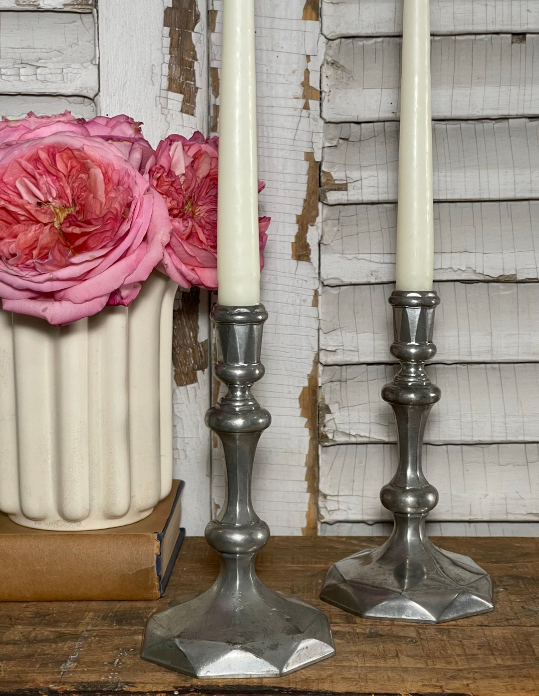 Vintage Stieff Pewter Candle Holders Williamsburg, Chunky Pewter ...