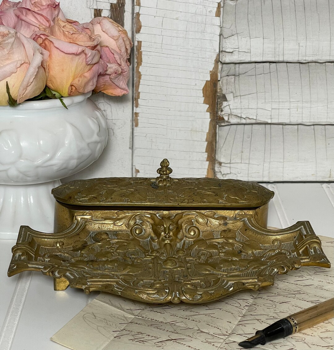 Victorian Double Ink Well, Gilded Antique Office Desk Decor, Vintage ...