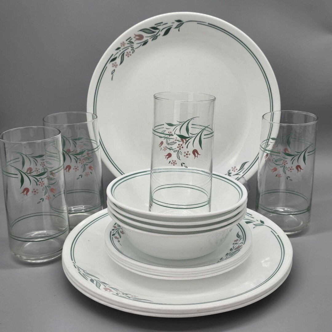 Vintage Corelle Rosemarie Dinnerware 16-pc With Glasses 1990's - Etsy