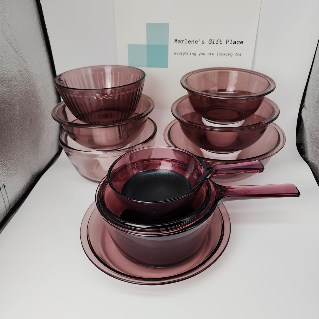 Vintage Pyrex Cranberry 10-pc Baking Stacking Mixing Bowls & Dishes ...