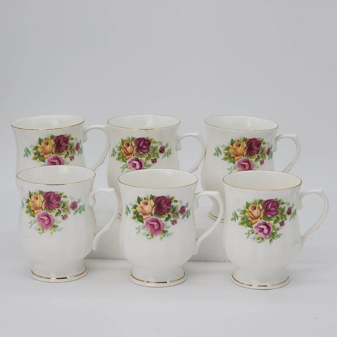 Vintage Hitkari Potteries 6-mugs Bone China Delicate Floral (made in ...