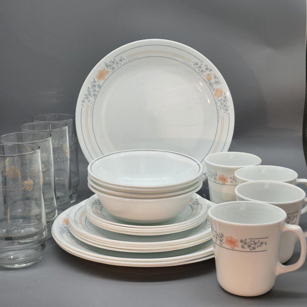 Corelle Apricot Grove 24-pc Dinnerware Set 1990's W/salad Plates and ...