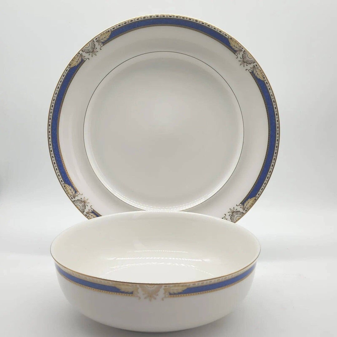 Mikasa Blue Grimaldi Chopper Plate 12in Vegetable Bowl 9in Gold Rim ...
