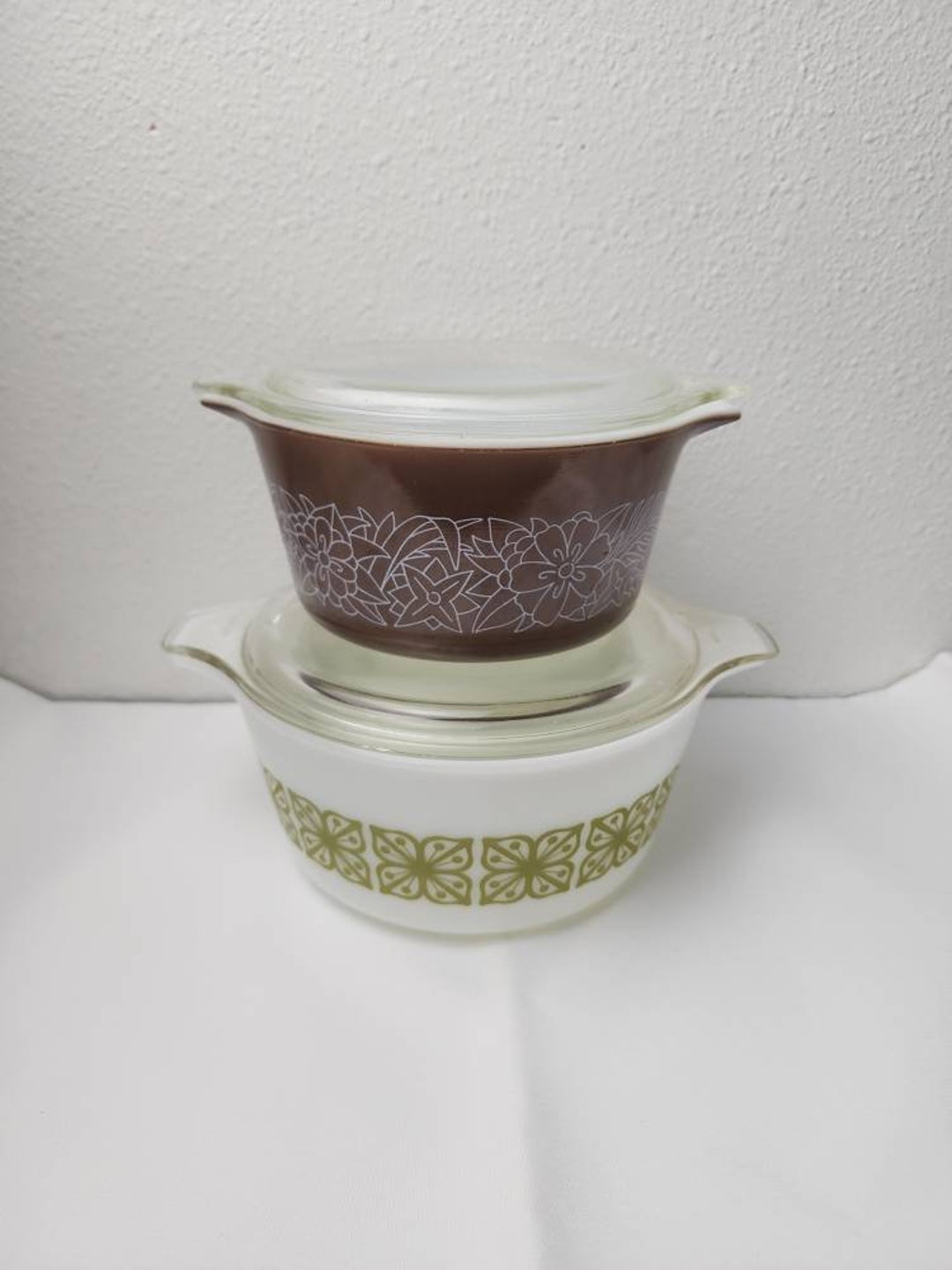 Vintage Pyrex Green Flowers and Woodland 2-casseroles Dish With Lids - Etsy