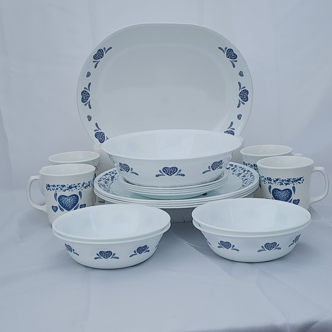 Corelle Blue Hearts 18-pc Dinnerware Set, W/ Platter & Vegetable Bowl ...
