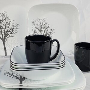 Corelle Square Timber Shadow Dinnerware 16-pc With Black Mugs - Etsy