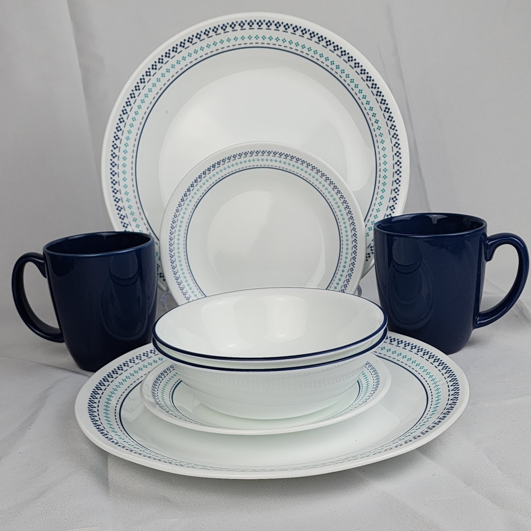 Corelle Folk Stitch 8-pc Dinnerware Two Places Setting - Etsy