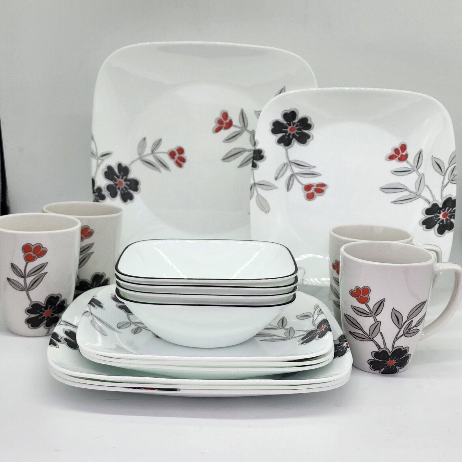 Corelle Square Mandarin Flower Dinnerware 16-pc Set - Etsy