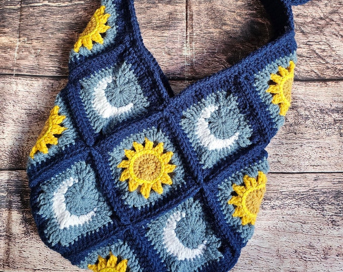 Crochet Knit Sun Moon Granny Square Hippie Cross Body Bag - Etsy Canada