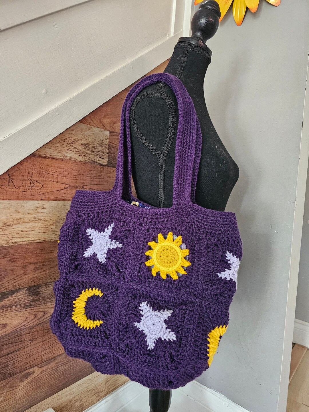 Crochet Sun Moon Shoulder Bag, Granny Square Purse, Boho Bag, Summer ...