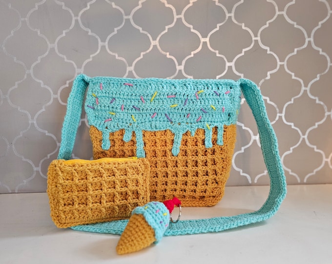 Crochet Knit Ice Cream Waffle Cone Bag, Ice Cream Purse, Dessert Bag ...