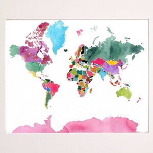 World Map Watercolor Art | Colorful Countries and Continents ...