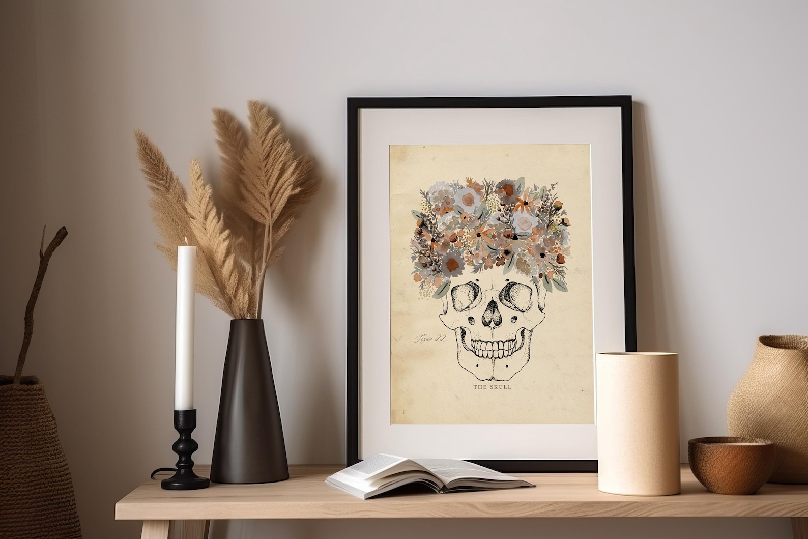 Moody Skull With Flower Crown | Elegant Halloween Decor | Vintage ...