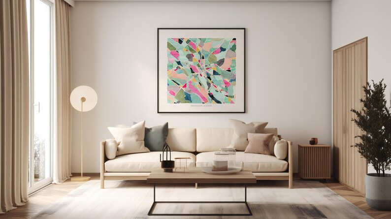 Birmingham, AL City Map | Alabama Abstract Painting | Colorful Street ...