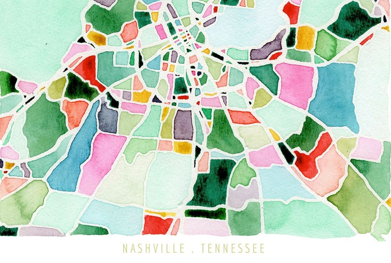 Nashville Watercolor Map Print: Abstract Tennessee Art - Etsy