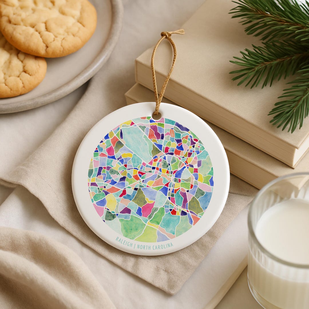 Raleigh NC Ornament | Ceramic City Map Christmas Gift | Colorful North ...