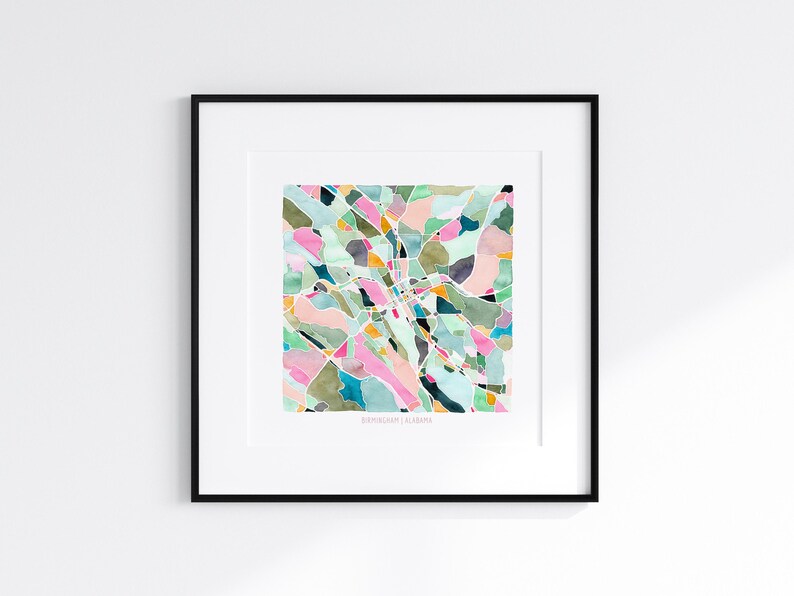 Birmingham, AL City Map | Alabama Abstract Painting | Colorful Street ...