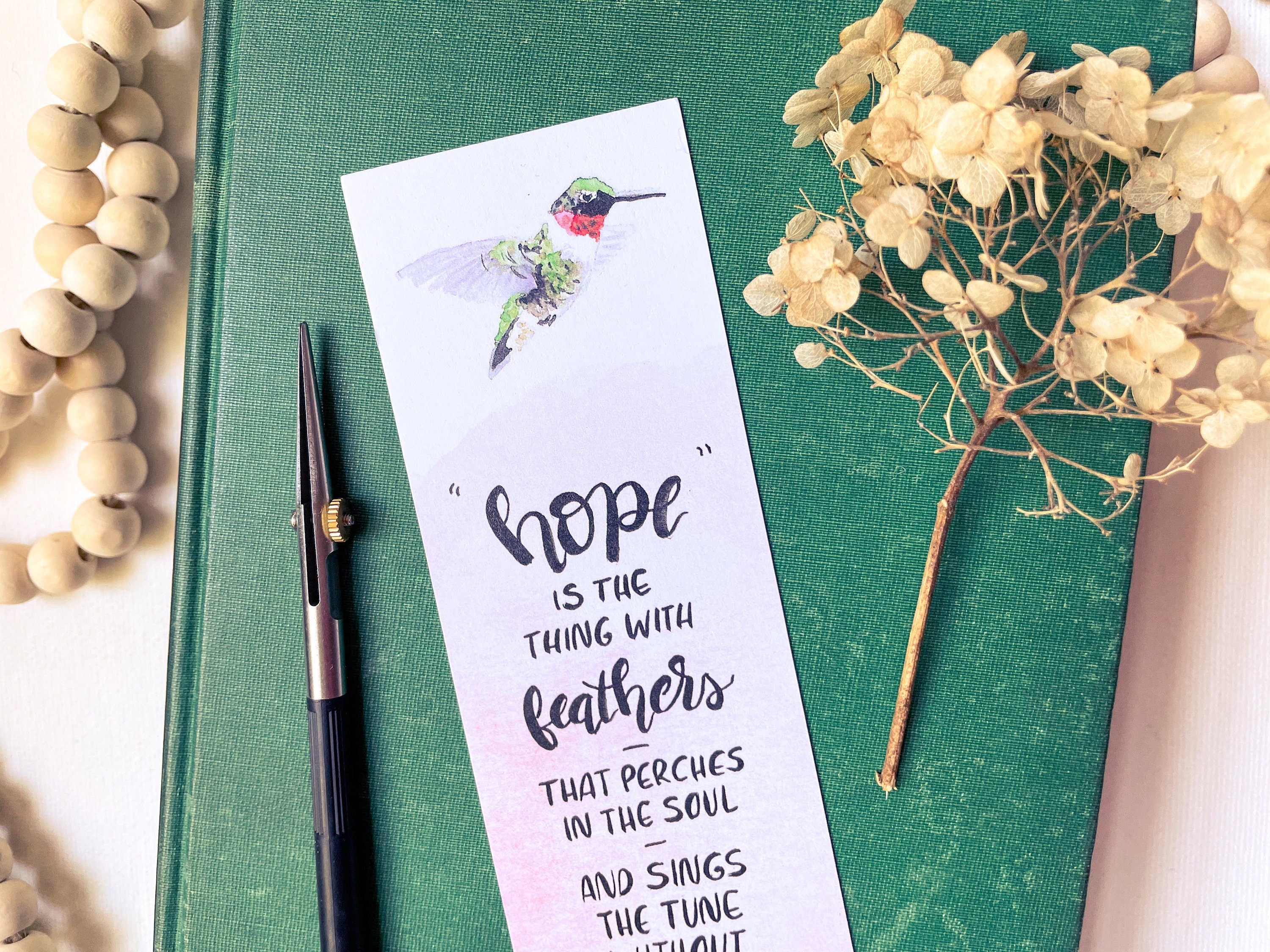 Hummingbird Bookmark: Emily Dickinson Poem, Watercolor Art - Etsy