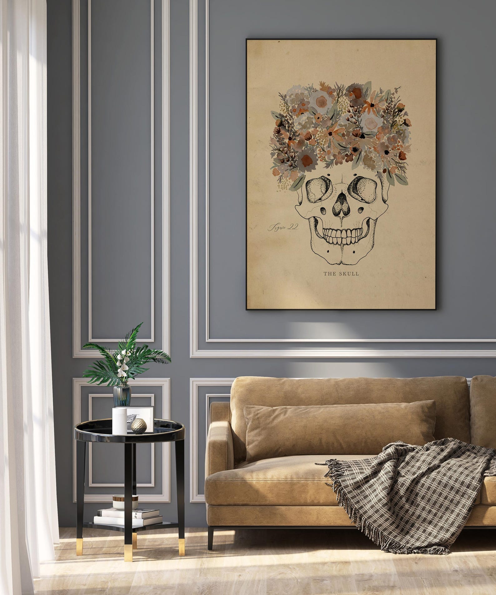 Moody Skull With Flower Crown | Elegant Halloween Decor | Vintage ...
