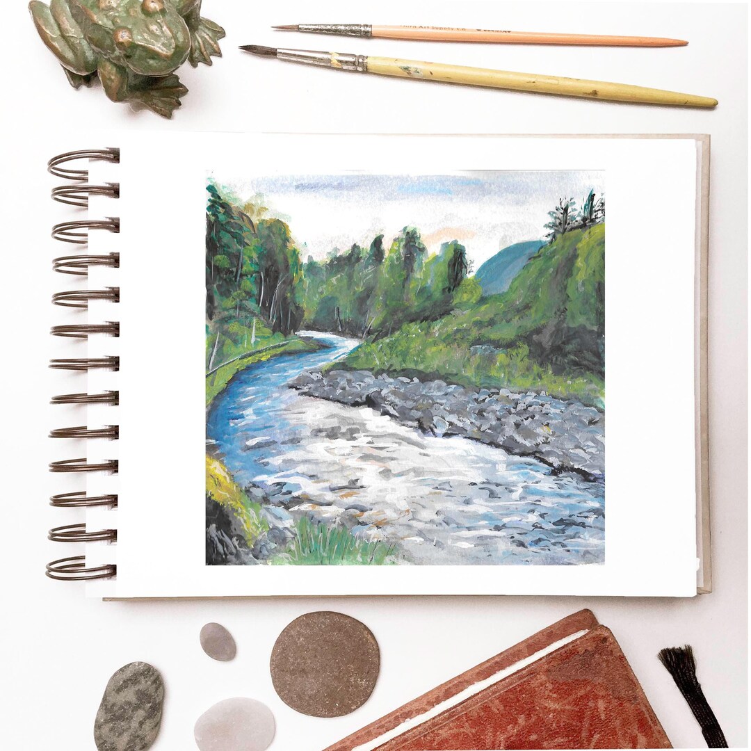 Oregon Landscape Art | River Watercolor Painting | Hiking and Nature ...
