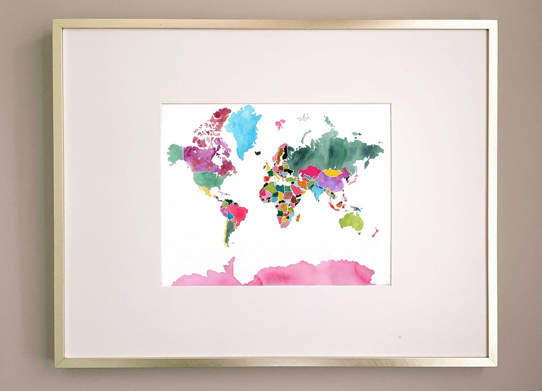 World Map Watercolor Art | Colorful Countries and Continents ...