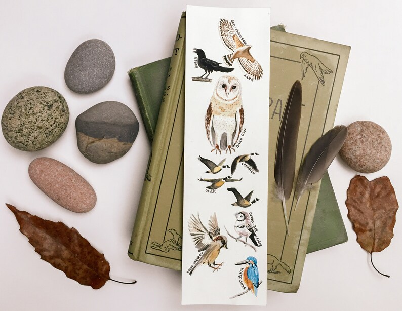 Hand-painted Bird Bookmarks | Watercolor Owl, Raven, Hawk, Sparrow ...