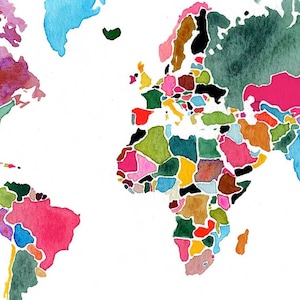 World Map Watercolor Art | Colorful Countries and Continents ...