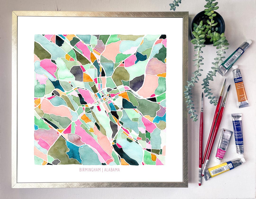 Birmingham, AL City Map | Alabama Abstract Painting | Colorful Street ...