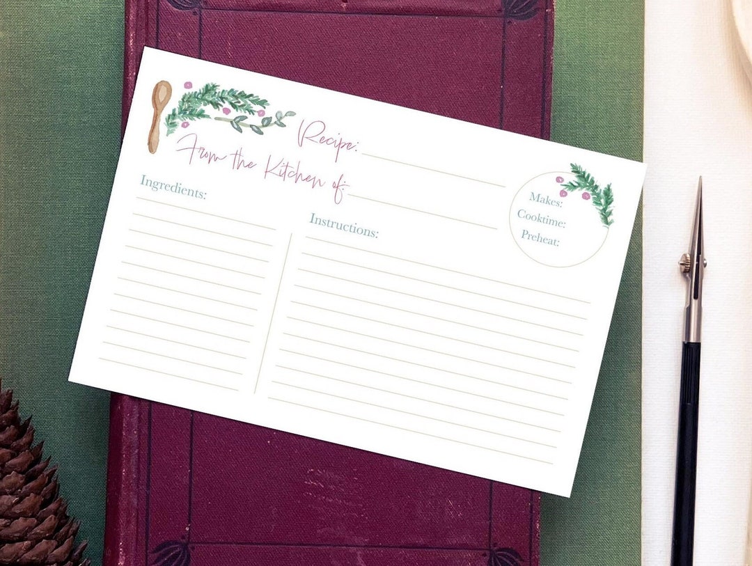 Printable Holiday Recipe Card . Digital Download Baking Notecard ...