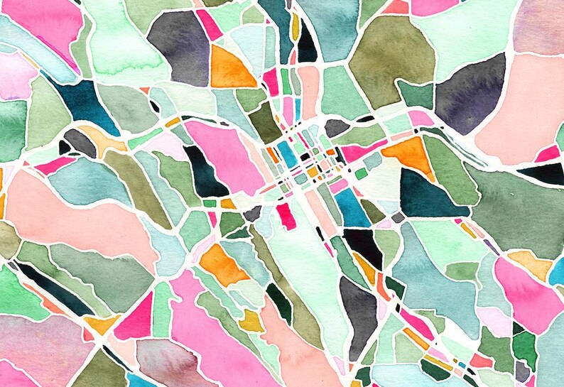 Birmingham, AL City Map | Alabama Abstract Painting | Colorful Street ...