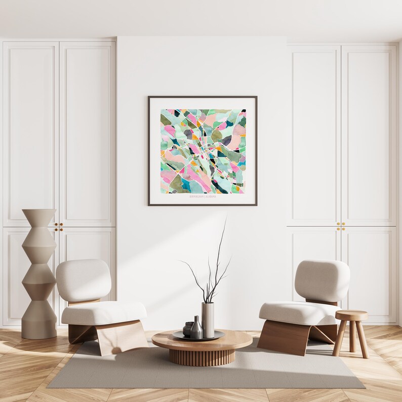 Birmingham, AL City Map | Alabama Abstract Painting | Colorful Street ...