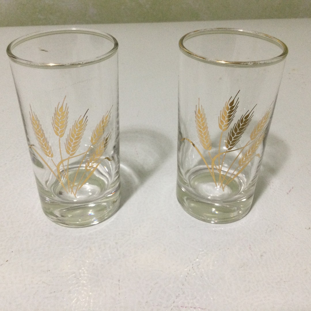 Set of Two Vintage Golden Wheat Juice Glasses - Etsy