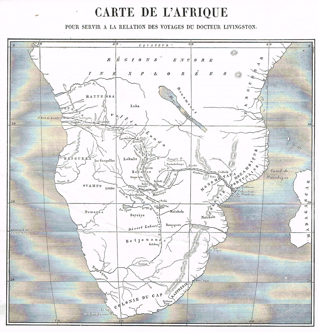 Map of Africa 1860 Original Book Plate Vintage French Showing ...