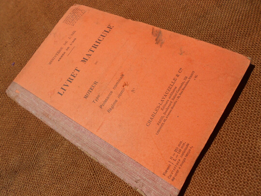 Aircraft Engine Log Book Vintage French 1939 WW2 Blank Armee D L Air ...