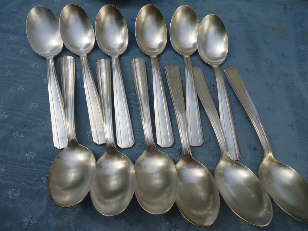 12 Spoons Set of Original Vintage French Hallmarked Silver Plated Large ...
