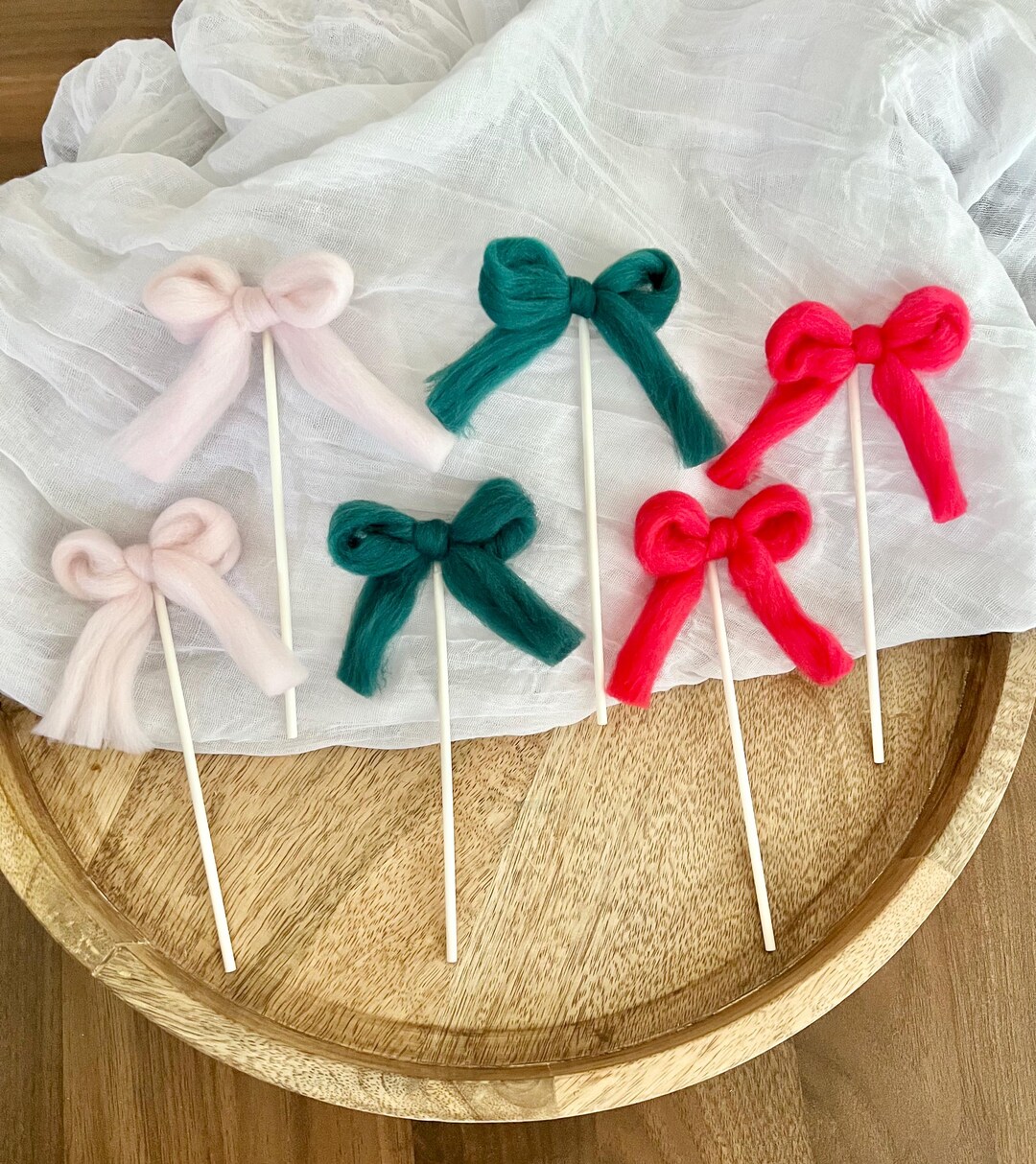 Bow Cupcake Toppers: Handmade Yarn Bows, Set of 6 - Etsy