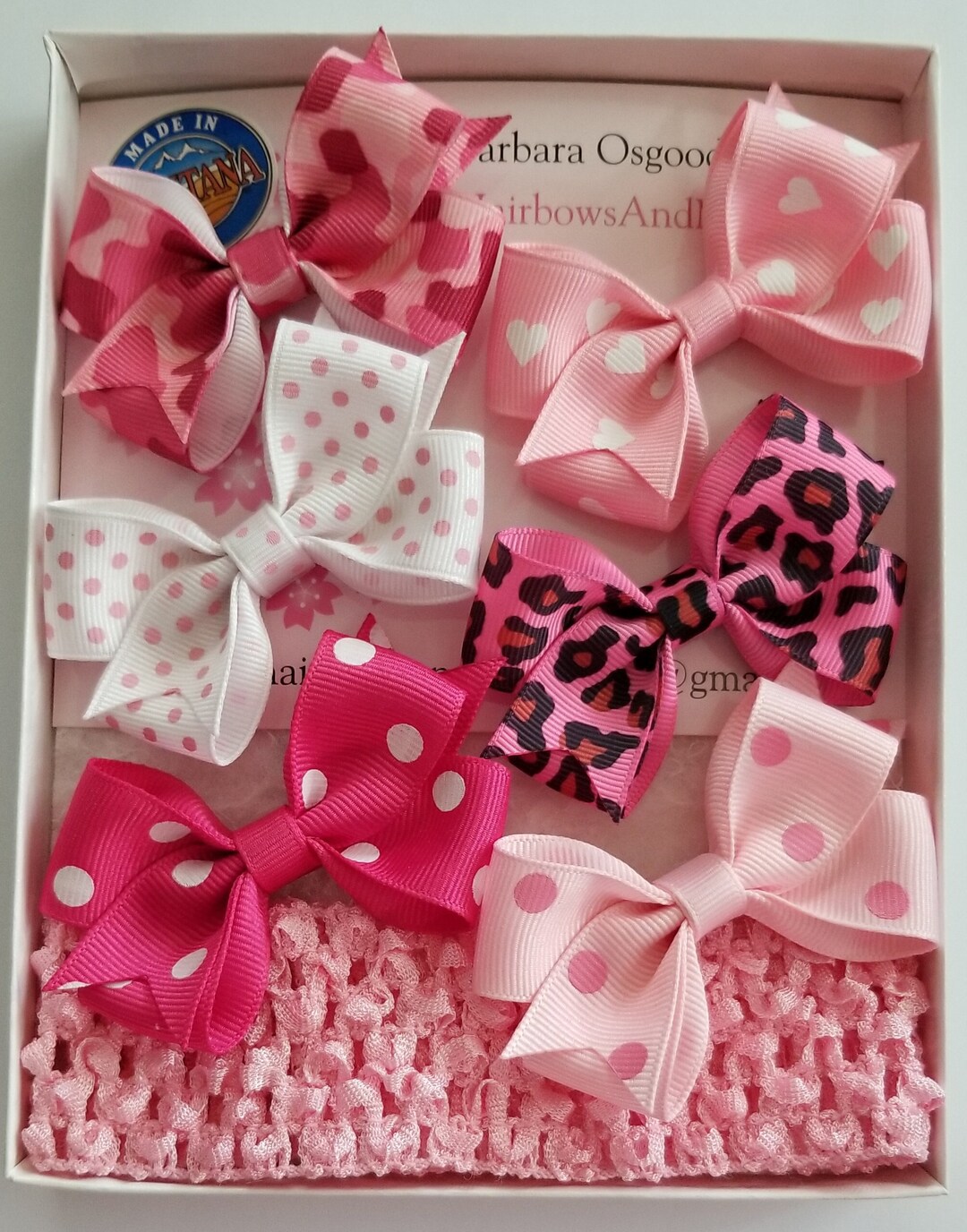 6 Piece Mini Bow Set With Headband - Pink Prints - Etsy