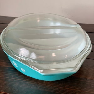 Vintage Pyrex Snowflake Turquoise Covered Casserole Mid - Etsy