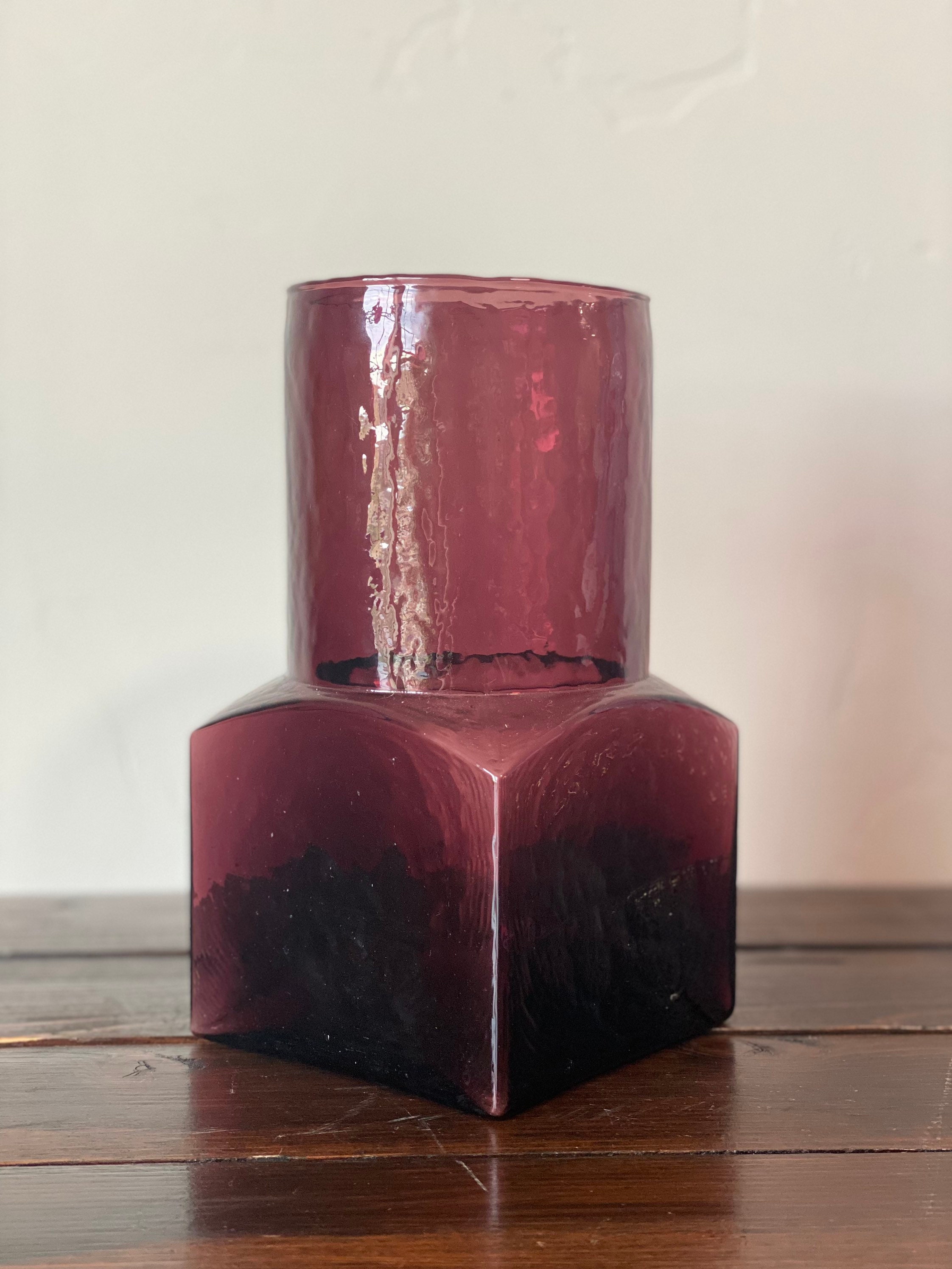 Modern Vintage Glass Block Vase Vintage Modern Amethyst Block - Etsy