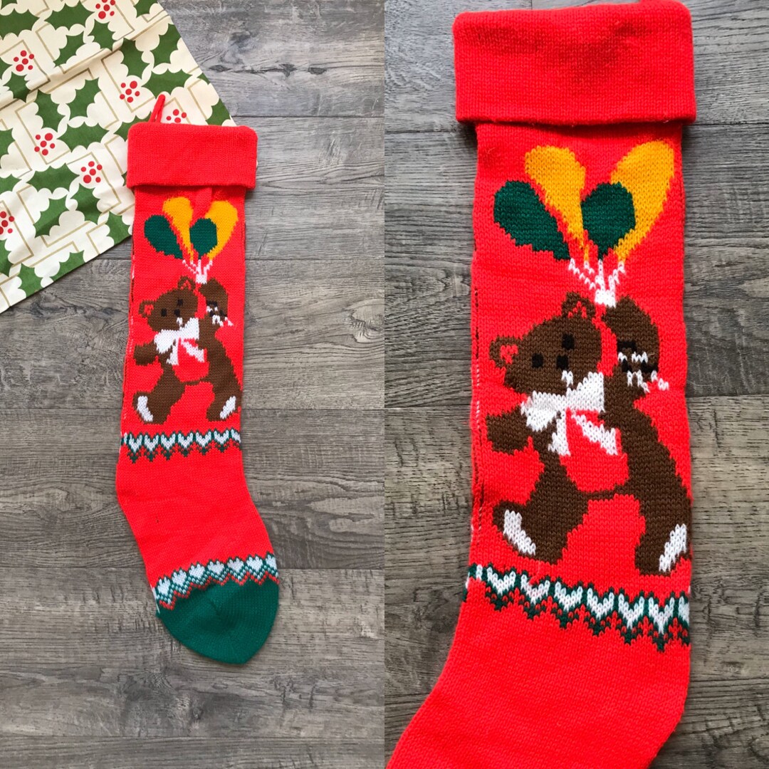 Vintage Teddy Bear Christmas Stocking - Etsy