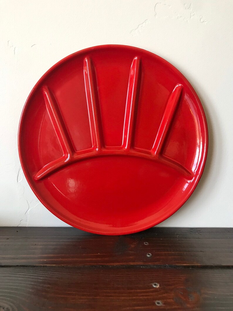 Vintage Red Enamelware Plates Vintage Red Enamel Divided | Etsy