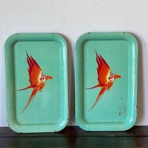 Vintage Metal Trays Mid Century Metal Parrot Themed Trays - Etsy