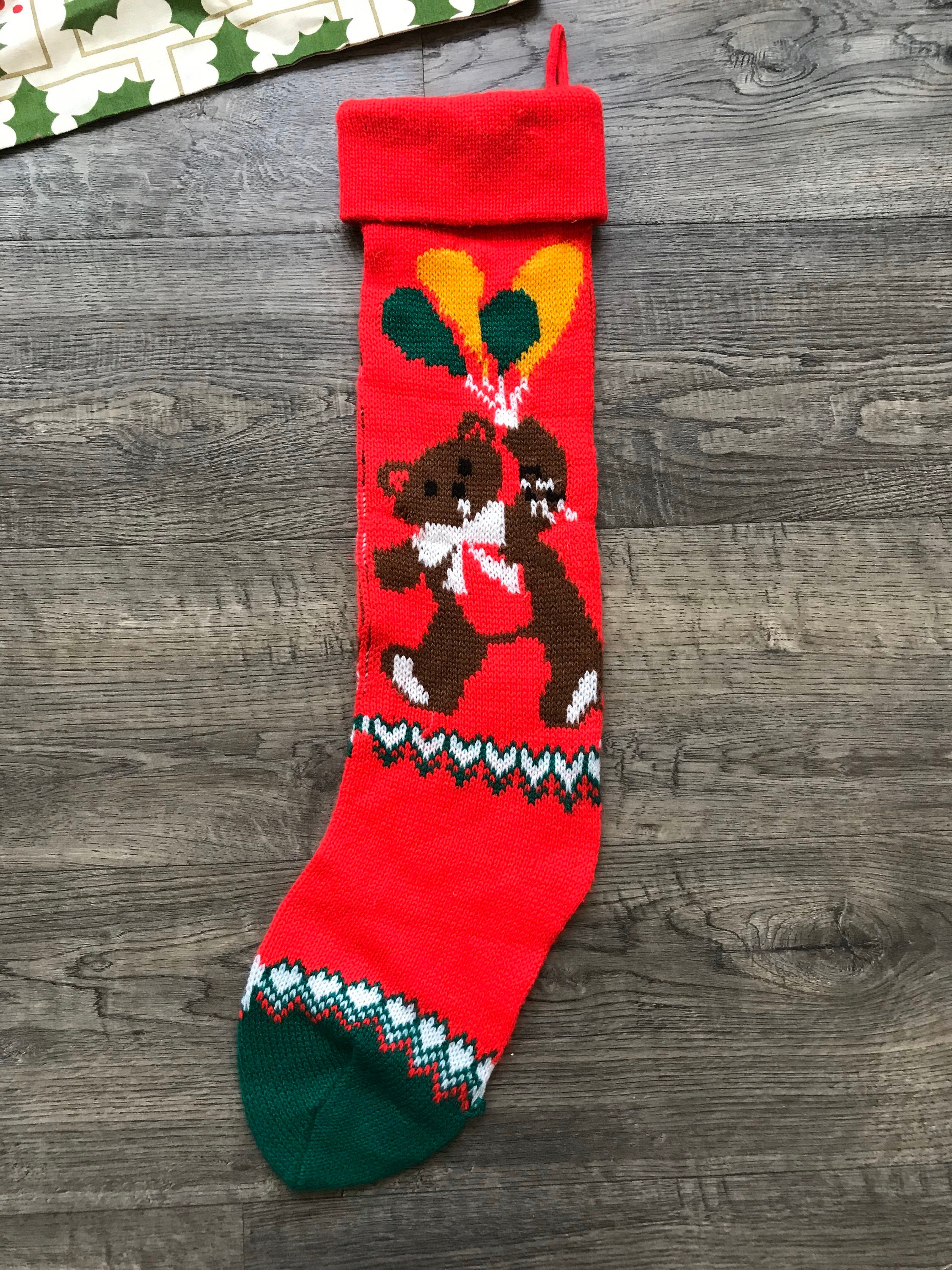 Vintage Teddy Bear Christmas Stocking - Etsy