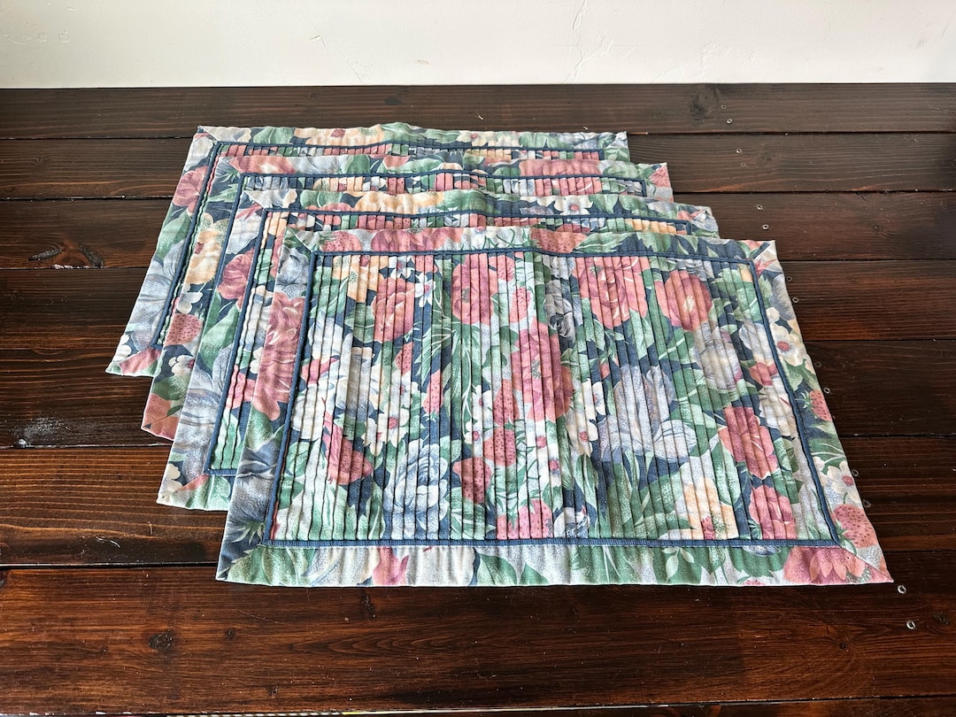 Vintage Handmade Quilted Placemats | Floral Cottagecore Table Linens ...