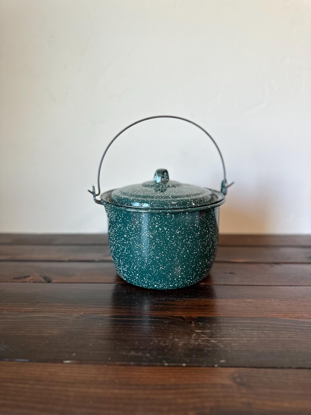 Vintage Green Speckled Enamelware Bean Pot: Lidded Camping Cookware - Etsy