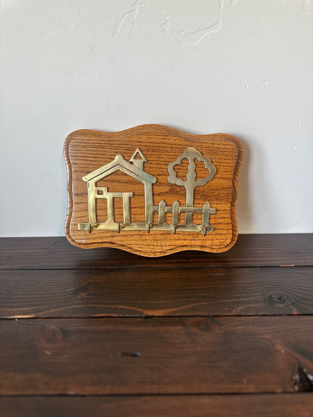 Vintage Brass and Wood Home Key Rack, Vintage Oak Wood and Brass House ...